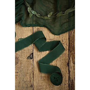 Dark green 1 inch wide 5 yds frayed edges handmade cotton ribbon hand dyed for Rustic wedding invitation ties favors gift wrapping Party decor bows Florist Bouquet supplies Flat lay props