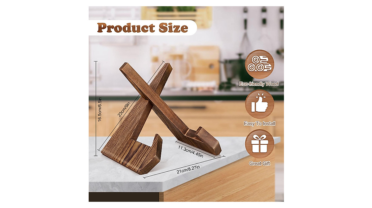 Solid Wood Cookbook Stand - Stylish Farmhouse Kitchen Decor