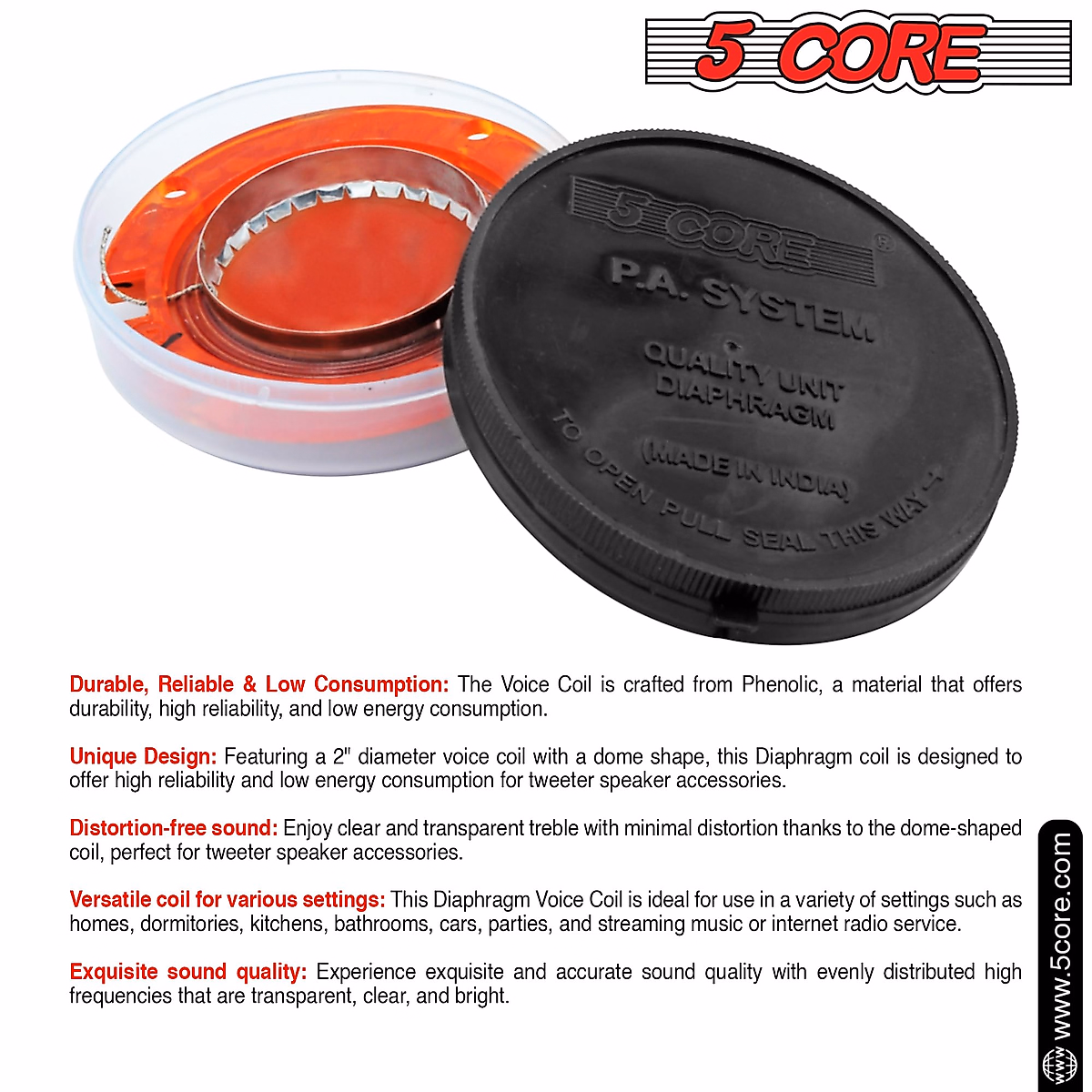 5 CORE 50.8mm Tweeter Replacement Voice Coil, 2'' Universal Horn Diaphragm 16 Ω Great Sound Quality - DP 200 FBA