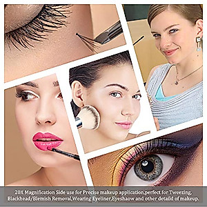 5 Inch Magnifying Mirror 20X with Blackhead Tweezer Kit, Handheld Mirror with Handle, Portable Magnified Mirror with Eyebrow Plucking Tweezers, Foldable, Double sided, Transparent