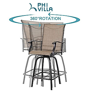 PHI VILLA Patio Swivel Bar Stools Outdoor Swivel 2 Bar Height Chair Patio Furniture Set, (Set of 4)