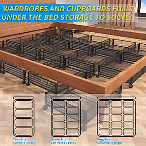 ROUTTOON Under Bed Storage Containers with Wheels, Under Bed Shoe Storage Foldable Bedroom Storage Organization with Handles, Under Bed Storage Bins Drawer For Clothes Blankets And Shoes Bedding