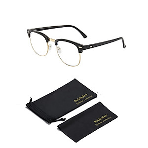 RuiJinGen Computer Gaming Blue Light Blocking Glasses Half frame Retro Semi Rimless Clear Lens Glasses Eyewear Men Women