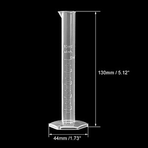uxcell Plastic Graduated Cylinder, 10ml Measuring Cylinder, Science Test Tube Beakers, Single Metric Scale, Clear Hex Base Flask for Lab Home 3pcs