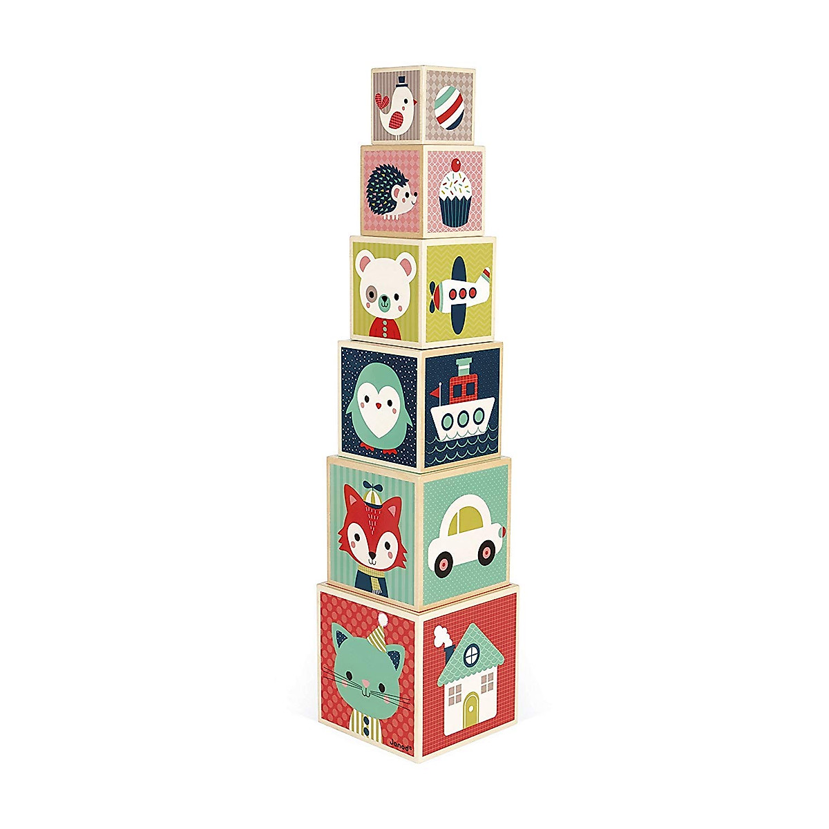 Janod Baby Forest 6-Block Stacking Pyramid - Ages 12 Months+ - J08016