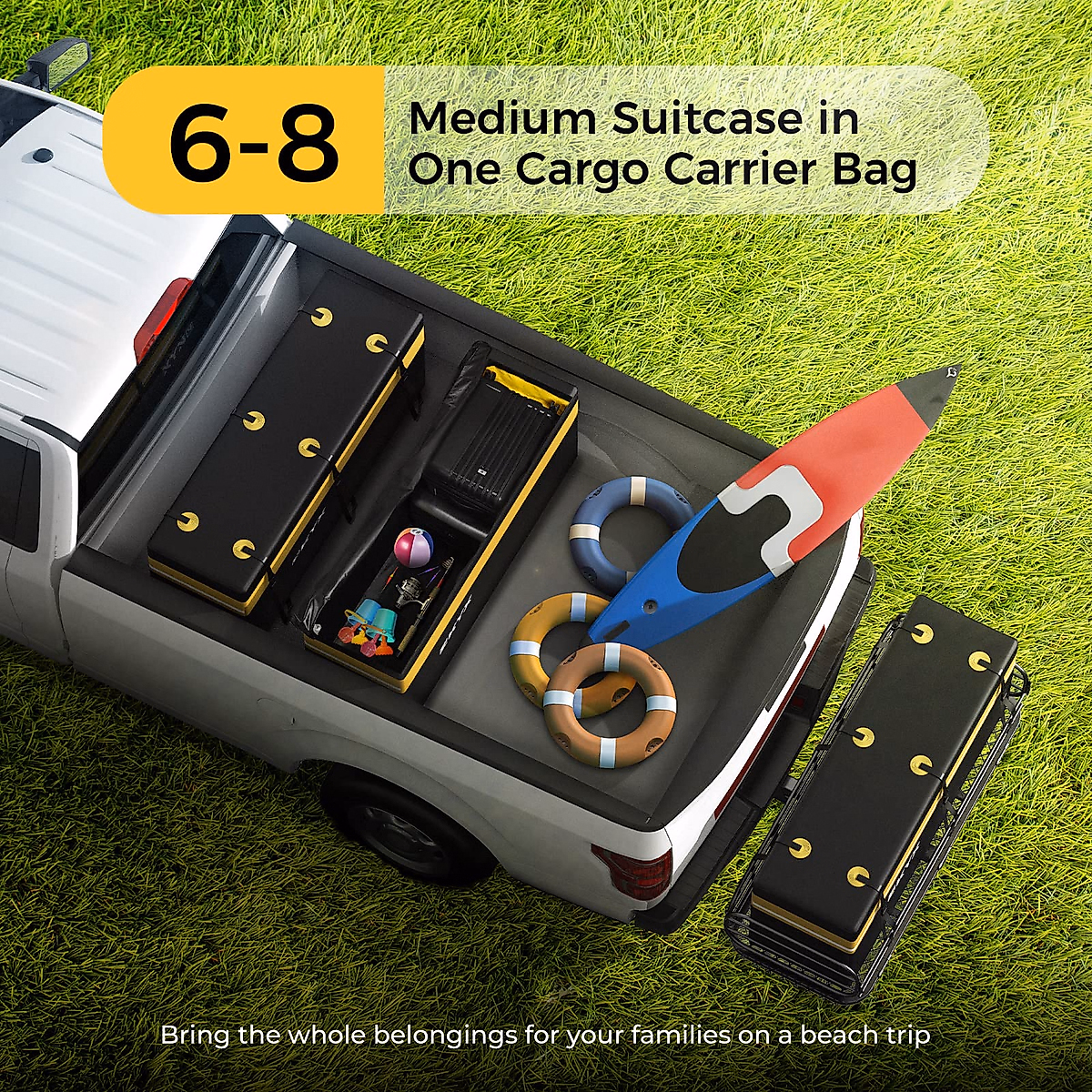 Hitch Cargo Carrier Bag - KYX 15 Cubic Feet Hitch Mount Vehicle Cargo Carrier Bag Car Pickup Truck 100% Waterproof, Anti-Tear 1000D PVC Fabric, Integrated Rain Curtain, Reinforced Straps (59" 18" 24")