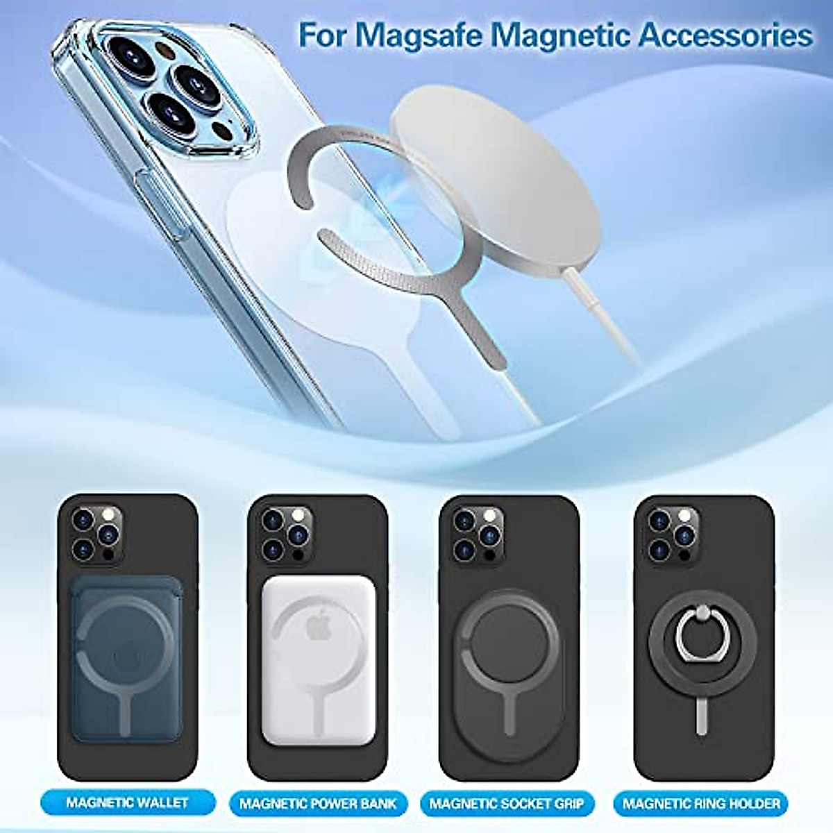 4PCS Adhesive Metal Ring Stickers for MagSafe, Thin Converter for Upgrade iPhone 12 13 14 Pro Max Mini Series Ordinary Phone Case Cover Adapter for Mag Safe Magnetic Wireless Charger Grip Mount Wallet