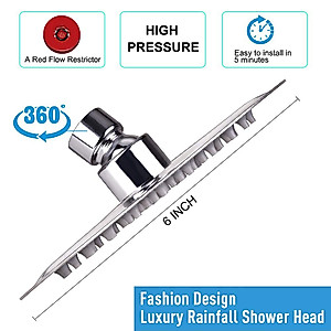 NearMoon Rain Shower Head, Ultra-Thin Design-Pressure Boosting, Awesome Some Experience, High Pressure High Flow Stainless Steel Rainfall Shower Head (6 Inch,Chrome Finish)