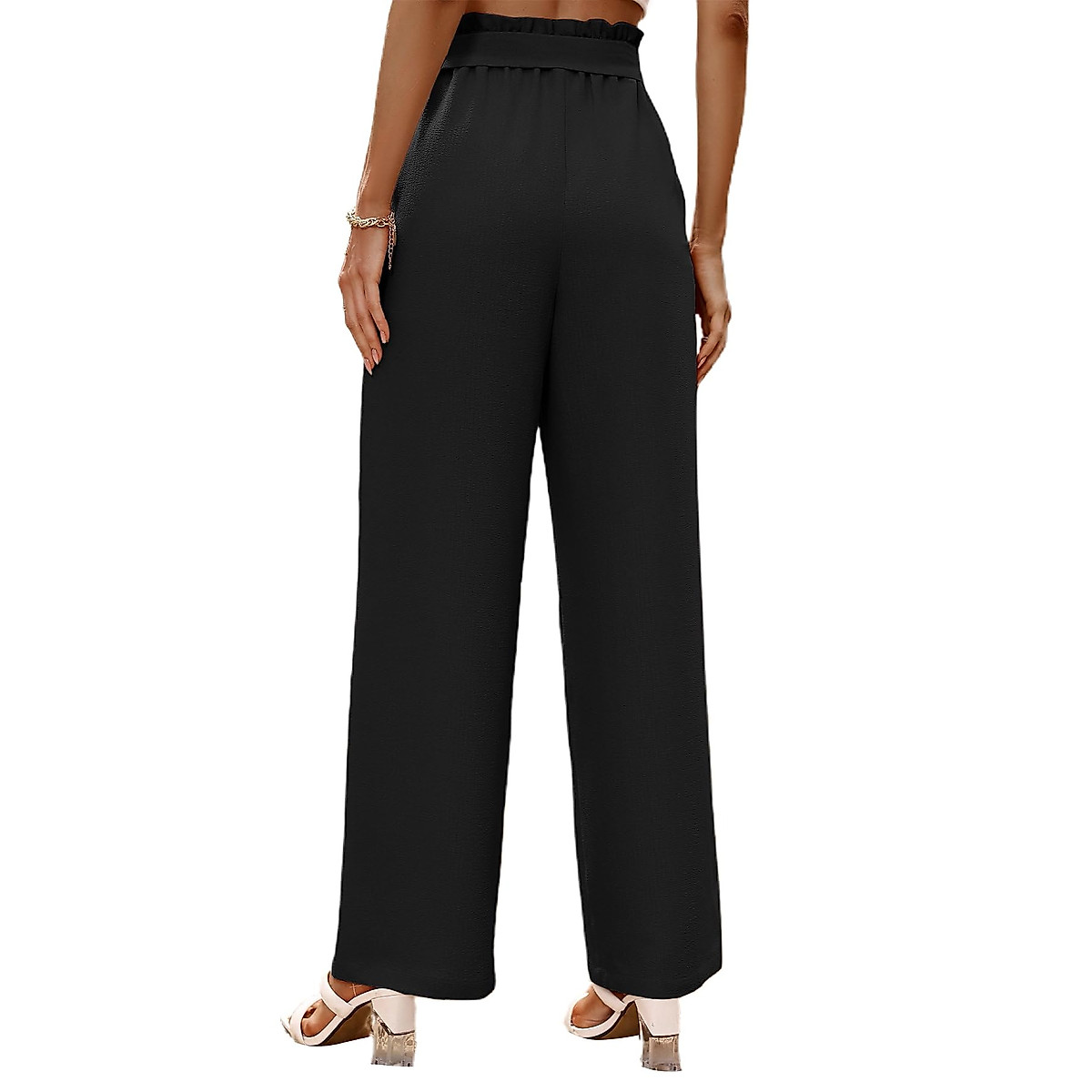 SOFIA'S CHOICE Women's Bow-Knot Work Pants High Waisted Wide Leg Trousers with Pockets Black Small