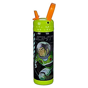 Disney Pixar Lightyear Stainless Steel Water Bottle with Built-In Straw
