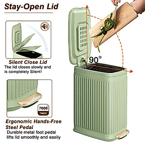 Slim Trash Can for Bathroom with Air Freshener Soft Close Lid, 6 Liter/ 1.6 Gallon Stainless Steel Garbage Can with Removable Inner Bucket,Step Pedal, Small Wastebasket for Bedroom, Kitchen (Green)