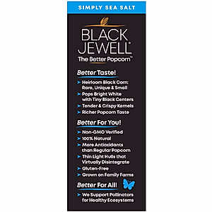 Black Jewell Simply Sea Salt Hulless Heirloom Popped Popcorn 4.5 Ounces (Pack of 3)