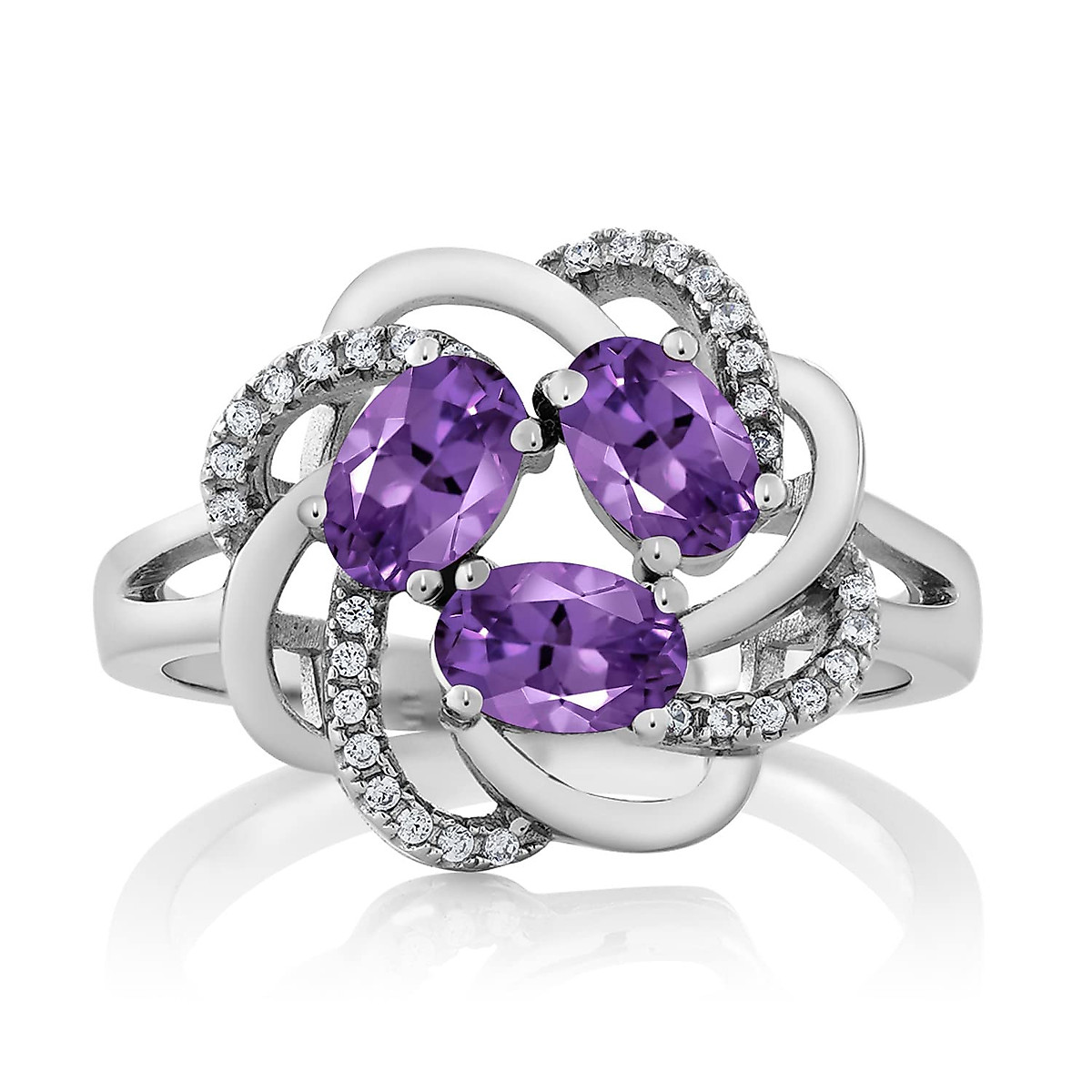 Gem Stone King 925 Sterling Silver Purple Amethyst Ring For Women (1.42 Cttw, Oval 6X4MM, Gemstone February Birthstone, Available In Size 5, 6, 7, 8, 9)
