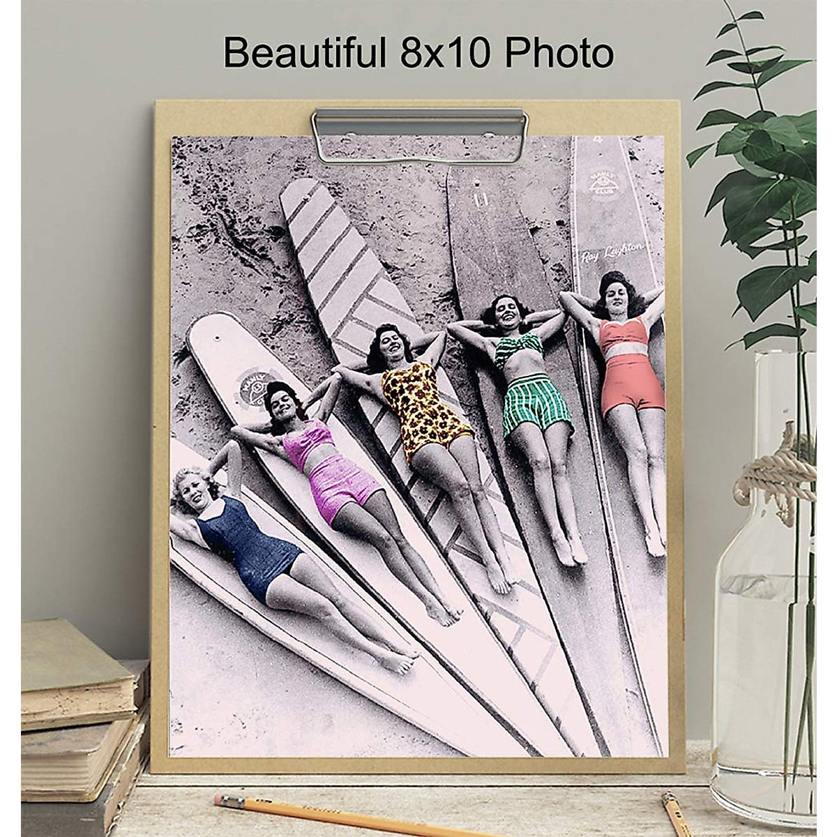 Surf Wall Decor - Vintage Retro Beach Wall Decor - Coastal Ocean Wall Art for Bathroom, Bedroom, Living Room, Beach House - Room Decor, Home Decorations or Gift for Women, Sea Lovers - 8x10 Poster