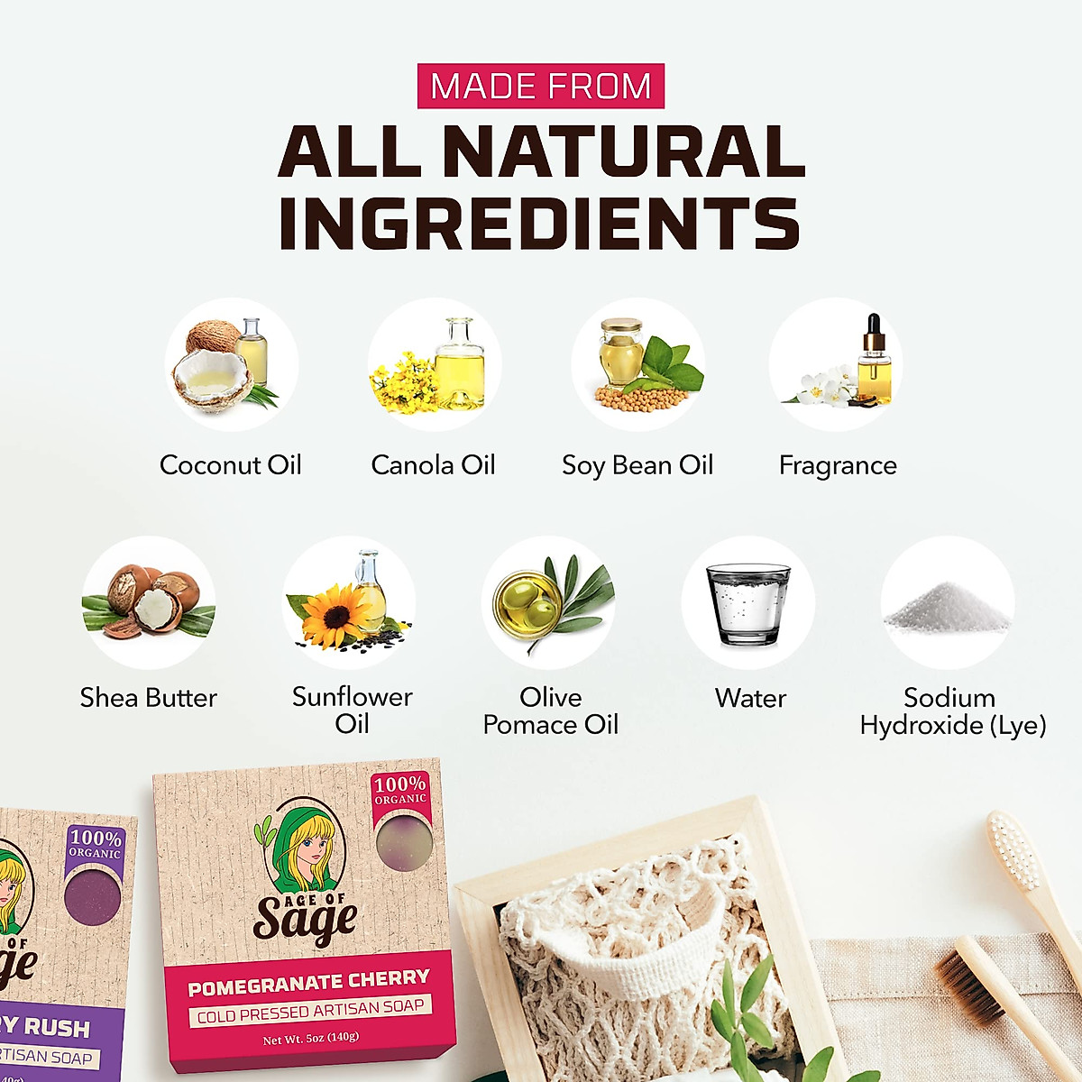 Natural Bar Soap for Women - Vegan Bath Soap Bars Gift Set - Handmade Cold Process Artisan Soap with Essential Oil, Aromatic All Moisturizing Wash Soaps, Fragrant Fruity Scent by Age of Sage (4 Pack)