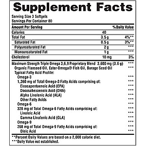 Triple Omega 3-6-9 Fish, Flax and Borage, supports healthy joints B00AZ10SQA White 240 Count (Pack of 1)