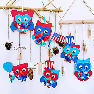 Winlyn 24 Sets 4th of July Patriotic Owl Ornaments Decorations DIY Patriotic Craft Kits Owl Red White Blue USA Flag Pinwheel Stickers Googly Eyes for Kids Favors Classroom Home Activity Art Project