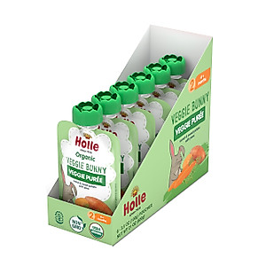 Holle Organic Baby Food Pouches - Veggie Bunny Baby Puree with Carrots, Peas and Sweet Potato - (6 Pack) Organic Baby Snacks + Fruit and Veggie Pouches for Weaning Babies 6 Months and Older