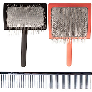 Chris Christensen Brush & Comb Bundle - Big K and Big G Slicker Brush, 000 7.5 in Greyhound Style Fine/Coarse Comb - Groom Like a Professional, Made in USA
