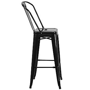 Flash Furniture Commercial Grade 30" High Black Metal Indoor-Outdoor Barstool with Removable Back