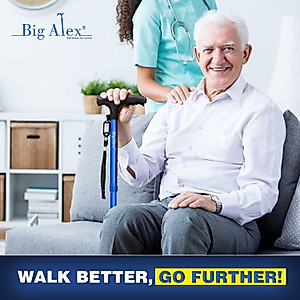 BigAlex Folding Walking Cane with LED Light,Pivoting Quad Base,Adjustable Walking Stick with Carrying Bag for Man/Woman (Alloy Base)