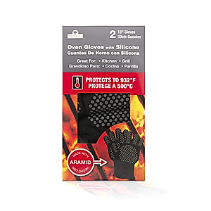 Nouvelle Legende Extreme Heat Flame and Cut Resistant Aramid Flexible Hot Gloves with Silicone Dots 2 Pack