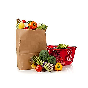 Shop&Save Large Paper Grocery Bags, 12x7x17 Kraft Brown Heavy Duty Barrel Sack 57 Lbs ,Grocery Shopping Takeout Bags 25