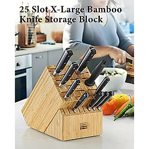 Cooks Standard Bamboo Knife Block Holder without Knives, 25 Slot X-Large Universal Countertop Butcher Block Kitchen Knife Stand for Easy Kitchen Storage