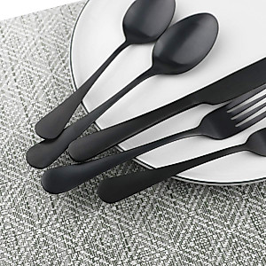 Matte Black 4 Piece Pie Server 8.85-inch Pizza Cutter Knife Spatula Slice Stainless Steel Table Flatware Set Cake Server Serving Utensils Silverware Dishwasher Safe for Party
