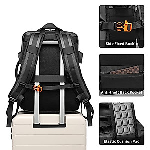 AI EN JIU Travel Backpack for Men Women, 50L Expandable Carry On Backpack Flight Approved 17.3 inch Laptop Backpack, Waterproof Business Luggage Traveling Backpack with 3 Mesh Bags & 1 Shoe Bag, Black