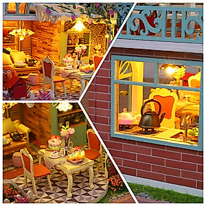CUTEBEE Dollhouse Miniature with Furniture, DIY Wooden Dollhouse Kit Plus Dust Proof, Creative Room Idea (Jungle Resort)