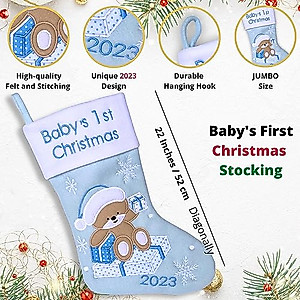 Heart's Sign Babys First Christmas Stocking 2024 | My First Christmas Baby Boy and Baby Girl | Newborn Stockings Christmas Ornaments | Newborn Christmas Decor, Blue