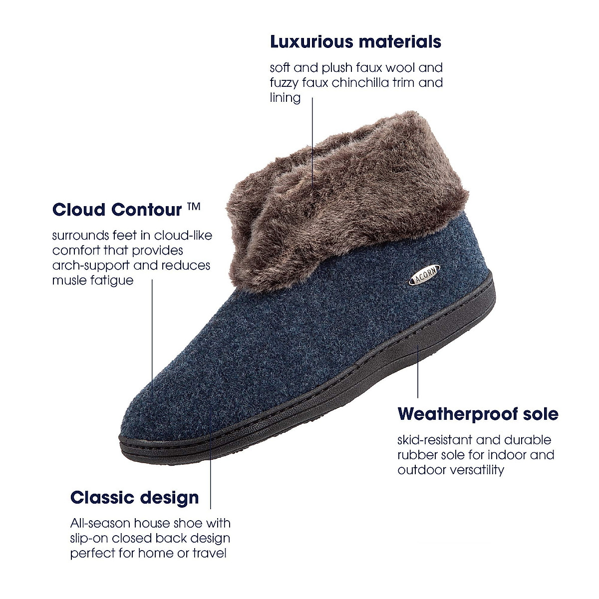 Acorn womens Chinchilla Bootie Ii Slipper, Navy Blue, X-Large US