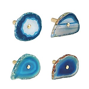 4 Pcs Unique Agate Blue Coat Hooks Wall Mounted Decorative Hooks Brass Single Wall Hook for Hanging,Hat Bag Hooks for Wall Decorative Curtain Tieback Hooks