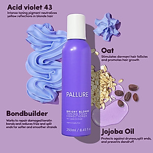 Pallure Bright Blonde Hair Toning Foam Conditioner, Reduces Brassiness And Yellow Tones – For Blonde, Silver, Ash Hair, Vegan and Cruelty Free, 250 ml