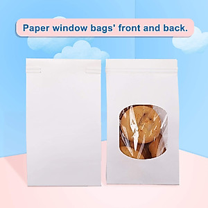 BagDream Bakery Bags with Window Kraft Paper Bags 100Pcs 3.54x2.36x6.7 Inches Tin Tie Tab Lock Bags White Window Bags Coffee Bags Cookie Bags Treat Bags Popcorn Bags