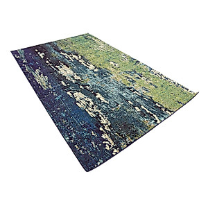 Unique Loom Estrella Collection Distressed, Landscape, Abstract, Modern, Earth Tones Area Rug (5' 0 x 8' 0 Rectangular, Navy Blue/Green)