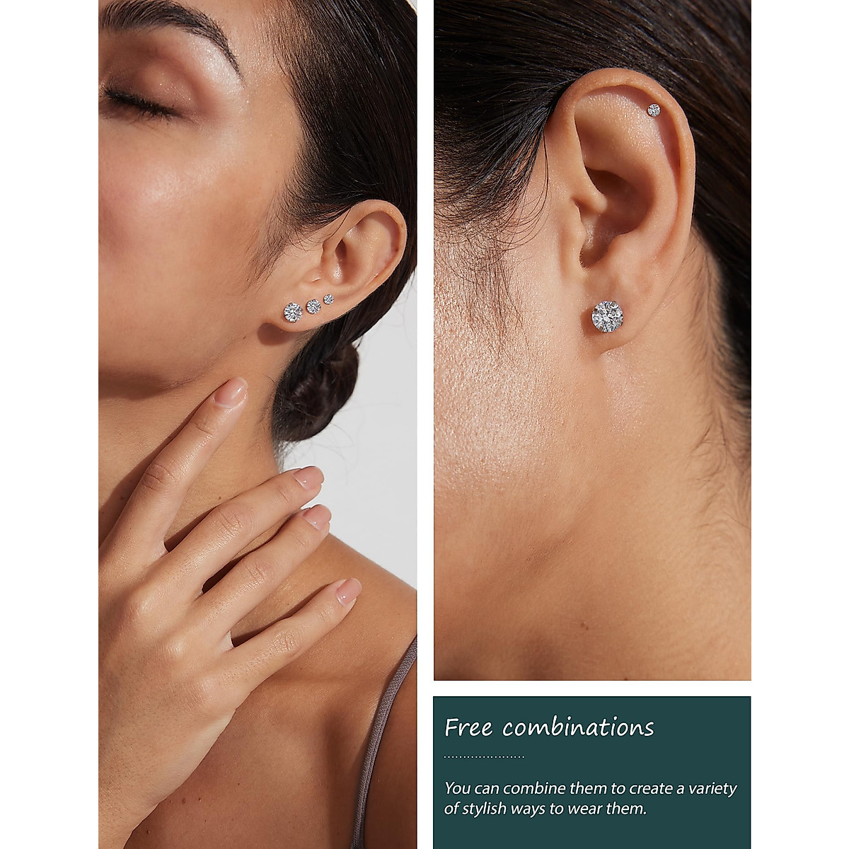 Earrings for Women Cubic-Zirconia Surgical-Stainless-Steel - Hypoallergenic CZ Stud Set Ear Rings 20G Helix Cartilage Tragus Girl Jewelry Fake Diamond Cartilage