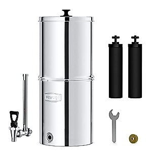 Waterdrop Gravity-fed Water Filter System, NSF/ANSI 372 Certification, 2.25G Stainless-Steel Filter System with 2 Filters and Metal Spigot, Reduces up to 99% of Chlorine-King Tank Series, WD-TK