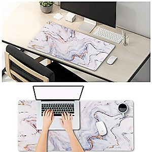 Extended Gaming Mouse Pad XXL ArtSo Large Keyboard Mat Long Mousepad Desk Decor Writing Pad Non Slip Rubber Base Stitched Edges for Work, Game, Office, Home, 35.1" x 15.7", White Gold Marble