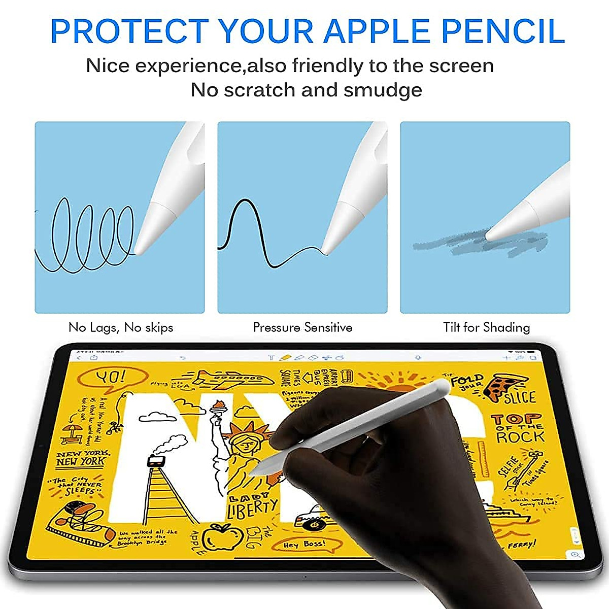 Pencil Tips Compatible with Apple Pencil 1st & 2nd Generation, Replacement Tips (4 Pack) and Nibs Protector Cover (4 Pack) for iPad Pro Pen