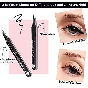 Luxillia (Clear + Black) Magnetic Eyeliner with Eyelashes Kit - Free Applicator Tool, 8D Most Natural Look Eyelash No Magnets Needed - Best Reusable False Eye Lash, Waterproof Liner Pen and Lashes