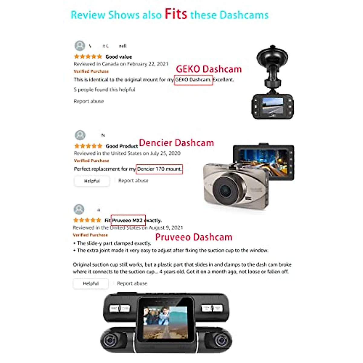 Suction Cup Mount for Yi Dash Cam 2.7', Uniden Dashcam, Black Box G1w Dash Camera etc, Hold Tightly Removeable Easy to Install and Stand Heat, 2 Pcs