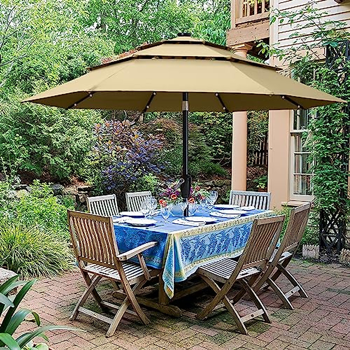 ABCCANOPY Solar Led Patio Umbrellas 3-Tiers 11FT (Khaki)