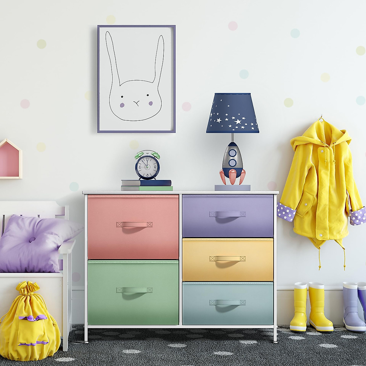 Sorbus Kids Dresser with 5 Drawers - Storage Chest Organizer Unit with Steel Frame, Wood Top & Handles, Tie-dye Fabric Bins for Clothes - Wide Furniture for Bedroom Hallway Kids Room Nursery & Closet