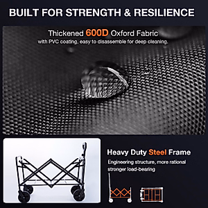 Olymmons Collapsible Folding Wagon Carts 260lbs Weight Capacity Heavy Duty Foldable Utility Wagon Cart with All Terrain Wheels for Camping,Shopping,Grocery,Beach,Garden