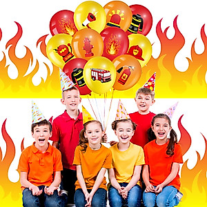 45 Latex Fire Truck Balloons Fire Truck Birthday Party Balloons Decoration Fire Party Balloons for Kids Red, Orange and Yellow Fire Truck Balloons for Rescue Theme Party, Firefighter Party Supplies
