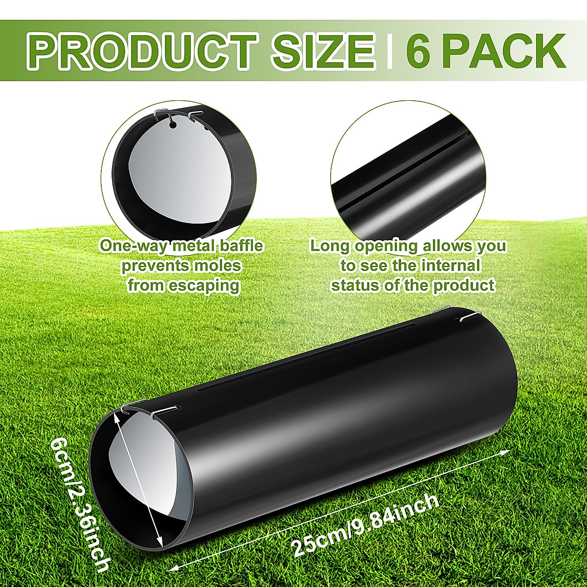 Qualirey 6 Pcs Mole Traps for Lawns Pocket Gopher Trap Catch and Release Live Mole Trap Tunnel Rodent and Gopher Trap Humane Mole Traps for Lawns, Easy to Use, Reusable for Eliminating Pests (Black)