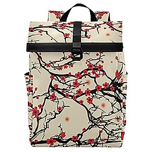 ALAZA Japanese Cherry Blossom Sakura Vintage Large Laptop Backpack Purse for Women Men Waterproof Anti Theft Roll Top Backpack, 13-17.3 inch