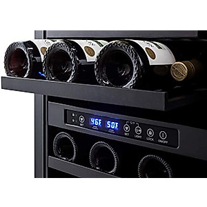 Summit SWC182ZCSS 18"" Dual Zone Built-In Wine Cellar with 28 Bottle Capacity Factory Installed Lock Digital Thermostat Reversible Door in Stainless Steel